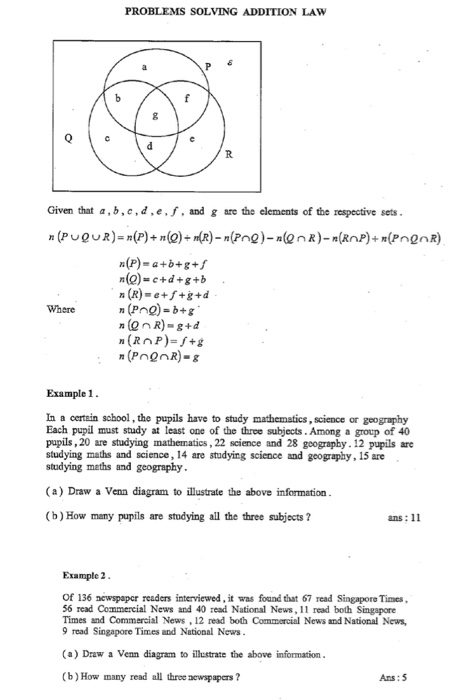 Solved PROBLEMS SOLVING ADDITION LAW Given that a,b,c,d,e, | Chegg.com
