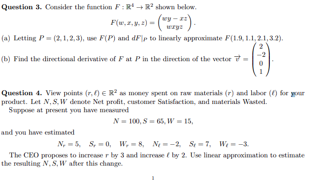 Solved Question 3. Consider the function F:R4→R2 shown | Chegg.com