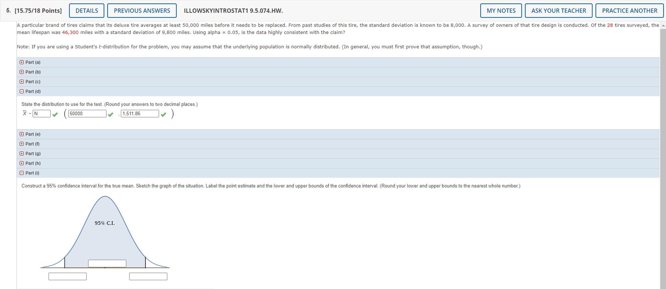 Solved Points]ILLOWSKYINTROSTAT1 9.5.074.HW.mean lifespan | Chegg.com