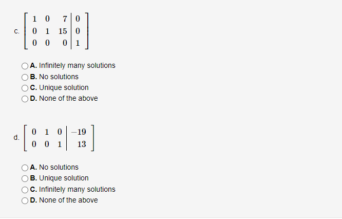 Solved The reduced row-echelon forms of the augmented | Chegg.com