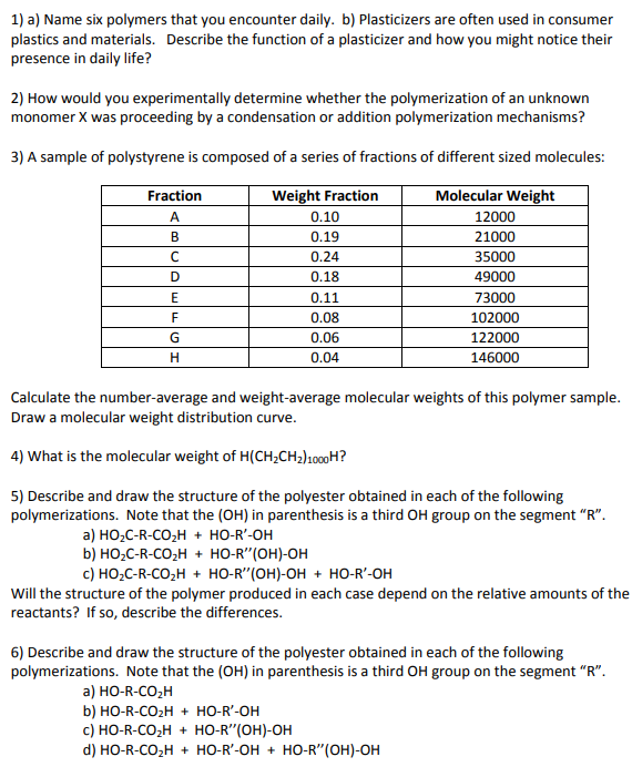 Solved 1) a) Name six polymers that you encounter daily. b) | Chegg.com