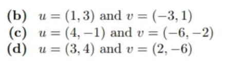 Solved 4. For each of the following pairs of vectors u and v | Chegg.com