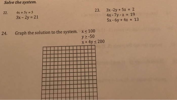 Solved Solve the system. 4x+5y-5 3x -2y 21 23. 3x-2y +5z 2 | Chegg.com