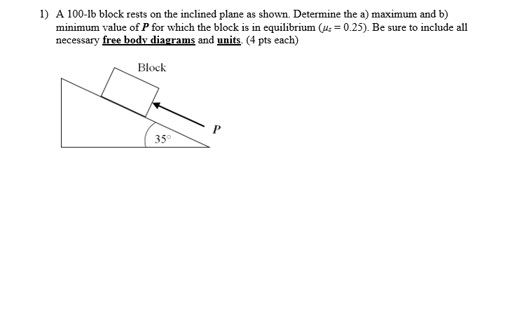 Solved 1) A 100-lb block rests on the inclined plane as | Chegg.com