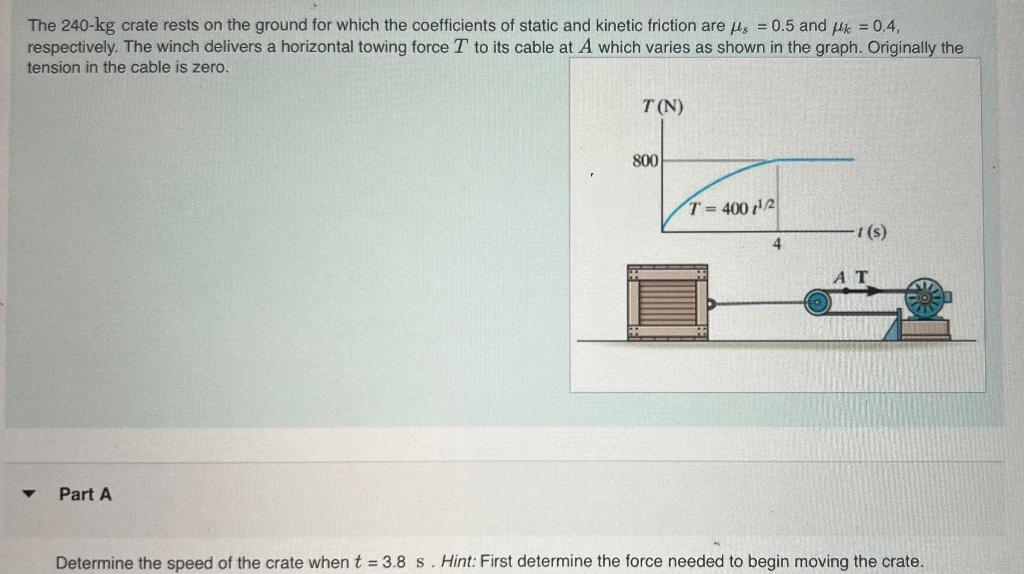 Solved The 240−kg crate rests on the ground for which the | Chegg.com