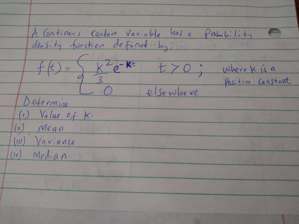 Solved A Continous Random Variable Has A Prombility Density 2541