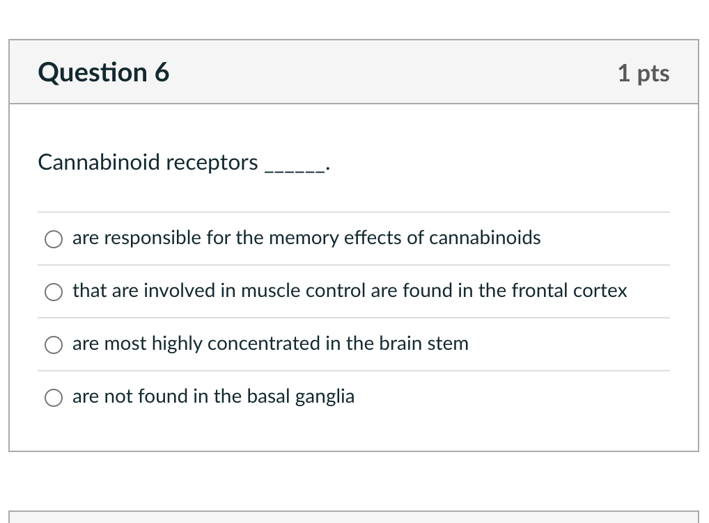 Solved Cannabinoid receptors are responsible for the memory | Chegg.com