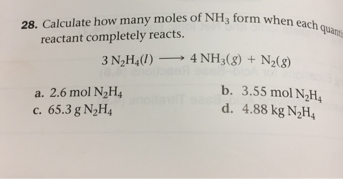 Solved Calculate how many moles of NH_3 form when each | Chegg.com