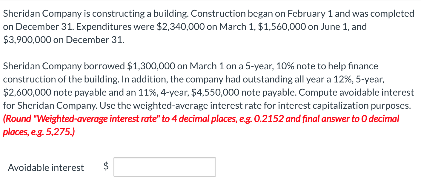 Solved Sheridan Company is constructing a building. | Chegg.com