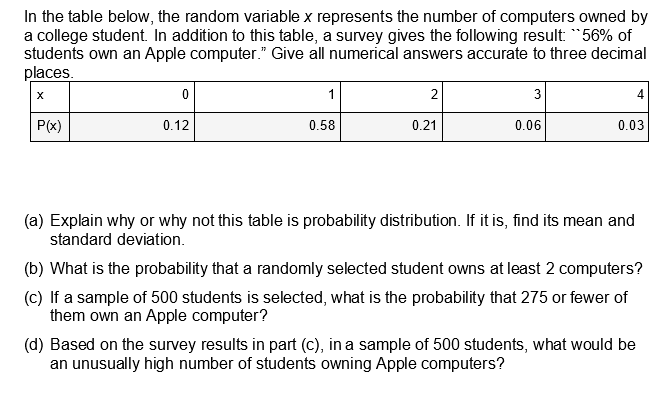 Solved In the table below, the random variable x represents | Chegg.com