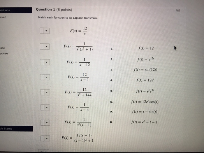 Solved Question 1 (8 points) estions aved Match each | Chegg.com