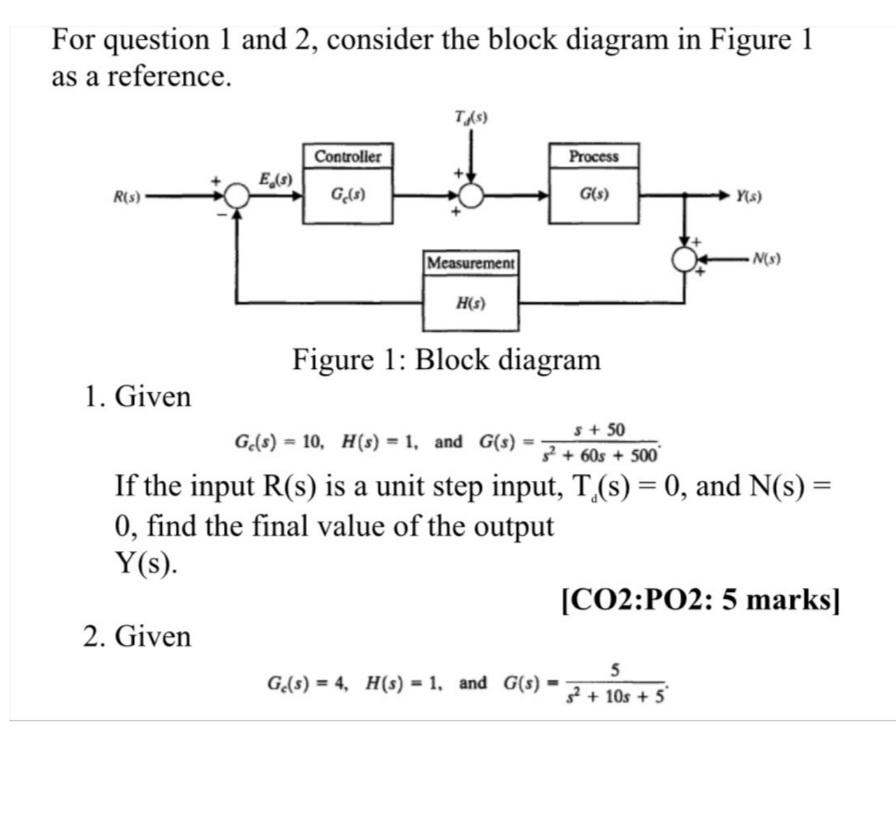 Solved For question 1 and 2, consider the block diagram in | Chegg.com