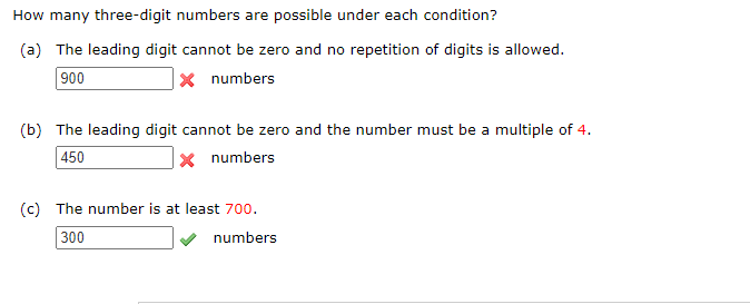 Solved How many three-digit numbers are possible under each | Chegg.com