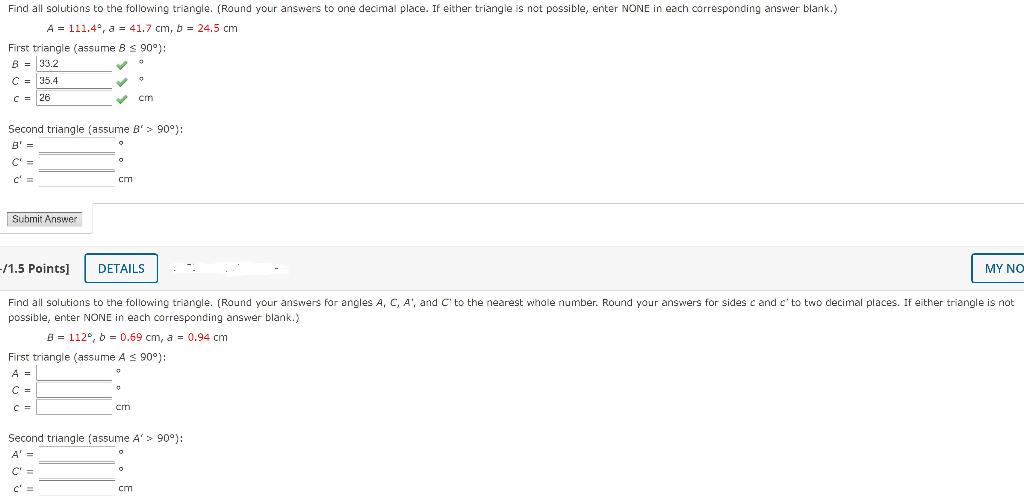 Solved Find all solutions to the following triangle. (Round | Chegg.com
