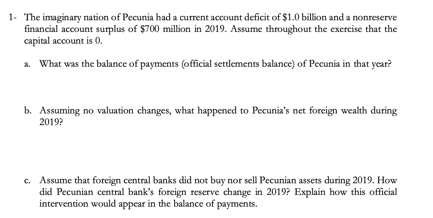 Solved - The imaginary nation of Pecunia had a current | Chegg.com