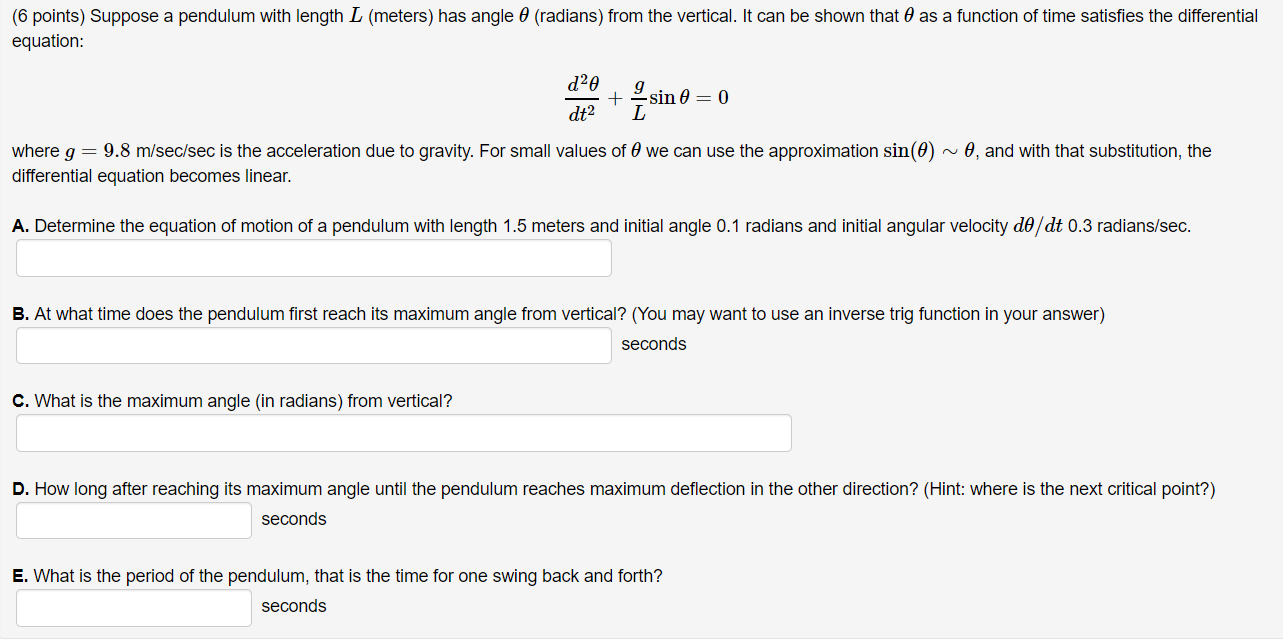 Solved (radians) from the vertical. It can be shown that as | Chegg.com