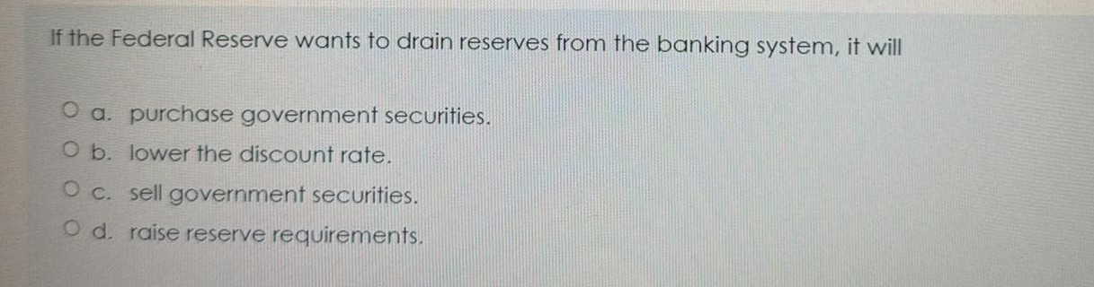 Solved If the Federal Reserve wants to drain reserves from | Chegg.com