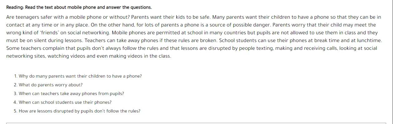 Solved Reading: Read the text about mobile phone and answer | Chegg.com