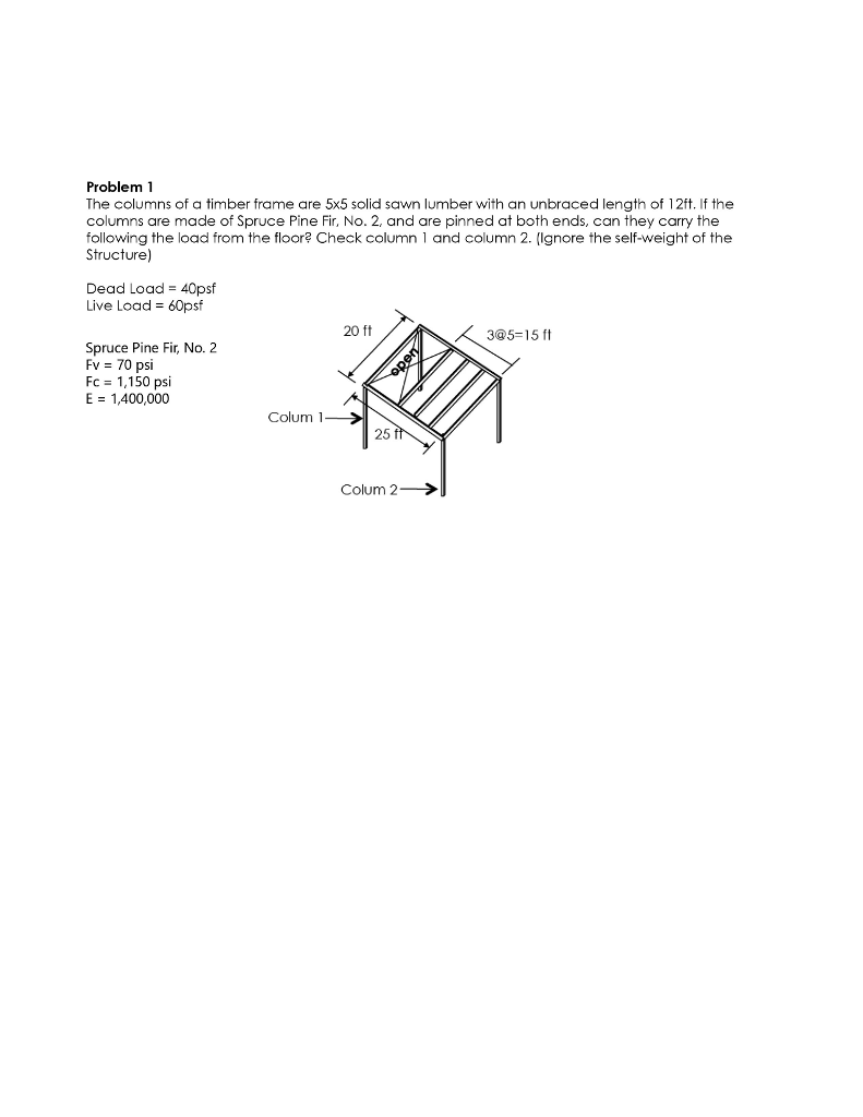 Solved Problem 1 The columns of a timber frame are 5x5 solid | Chegg.com