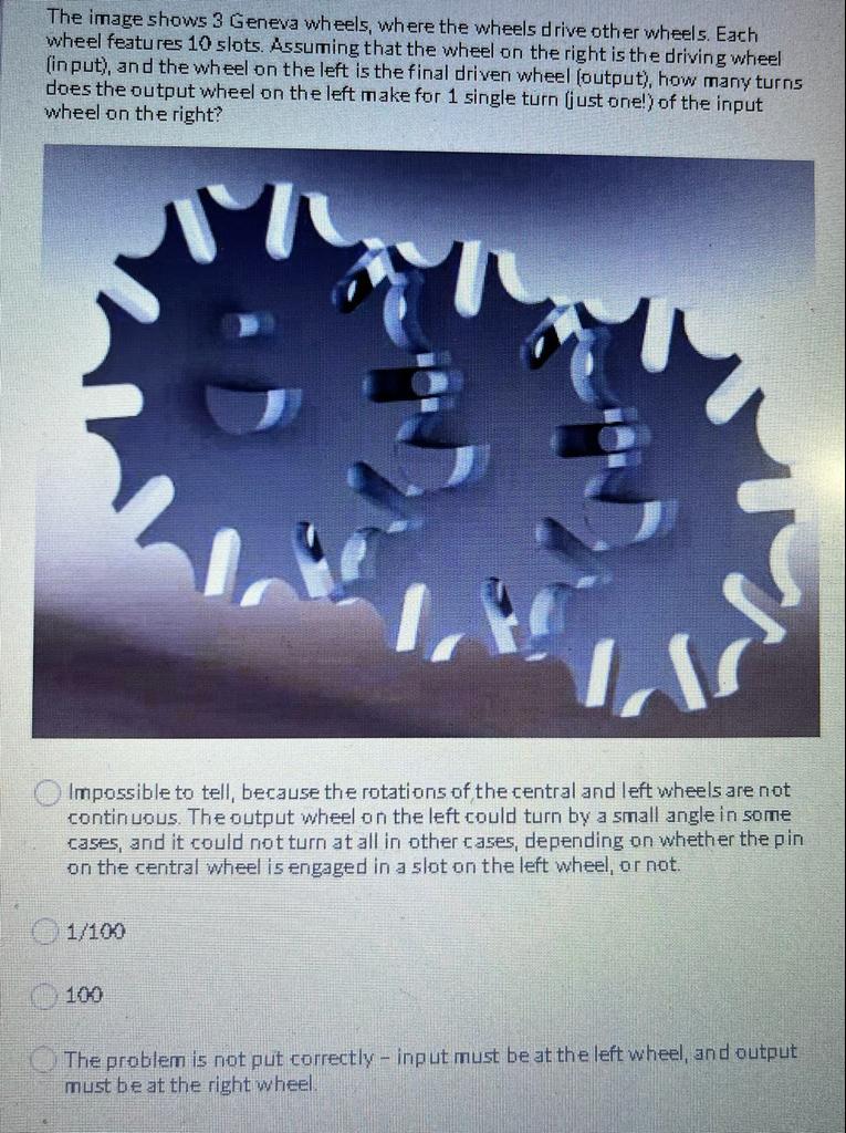 Solved The image shows 3 Geneva wheels, where the wheels | Chegg.com