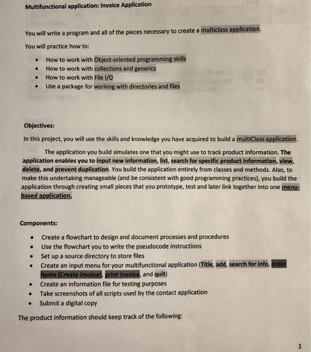 Solved Multifunctional application: Invoice Application You | Chegg.com