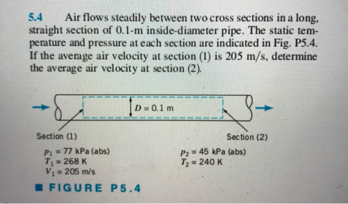 Solved 5.4 Air flows steadily between two cross sections in | Chegg.com