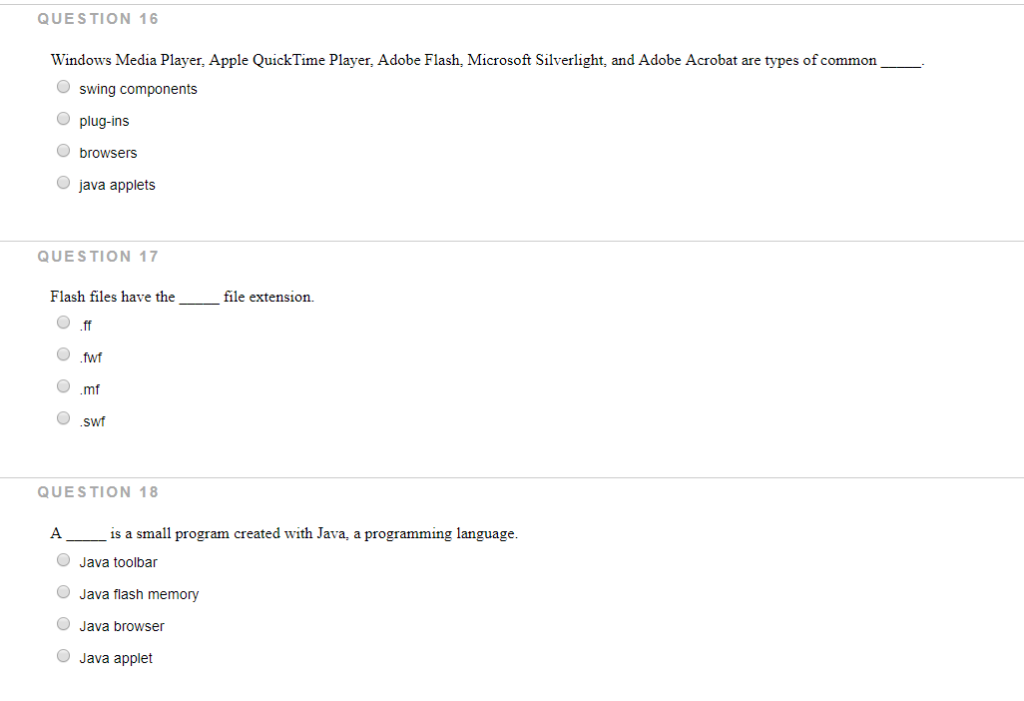 Solved QUESTION 16 Windows Media Player, Apple QuickTime | Chegg.com