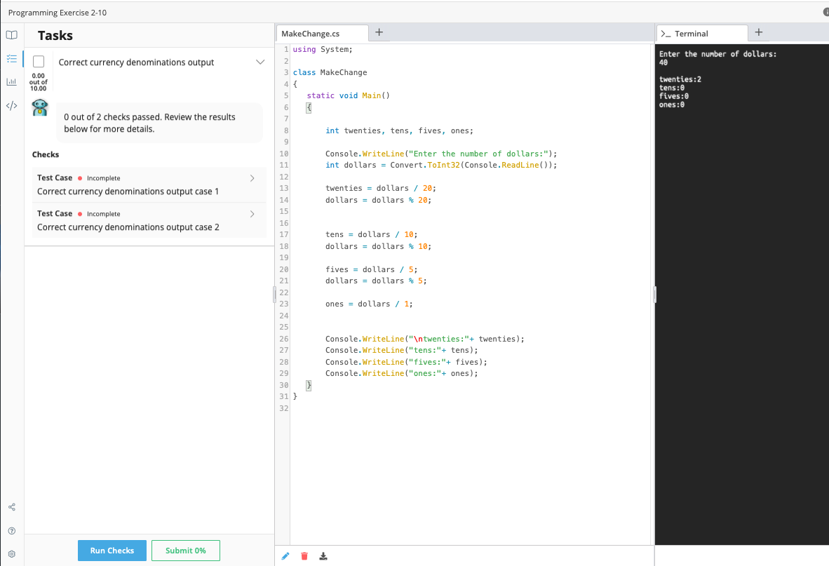 Solved Hello, I keep getting zero out of 100 when running my | Chegg.com