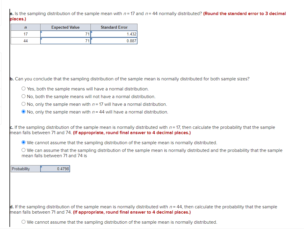 Solved a. Is the sampling distribution of the sample mean | Chegg.com