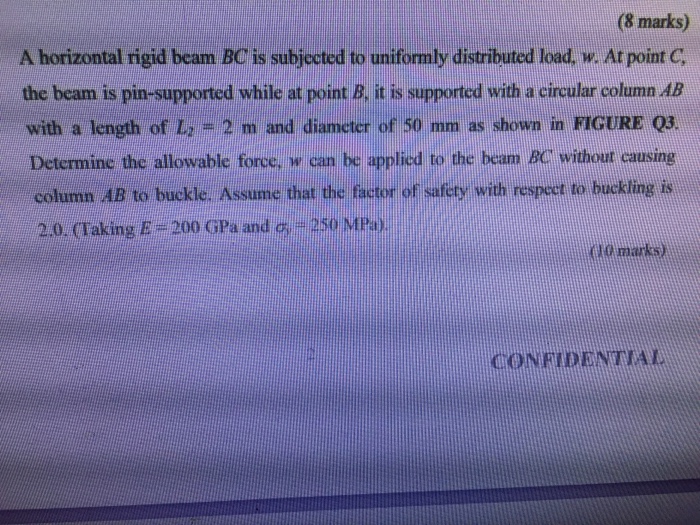 Solved (8 marks) A horizontal rigid beam BC is subjected to | Chegg.com