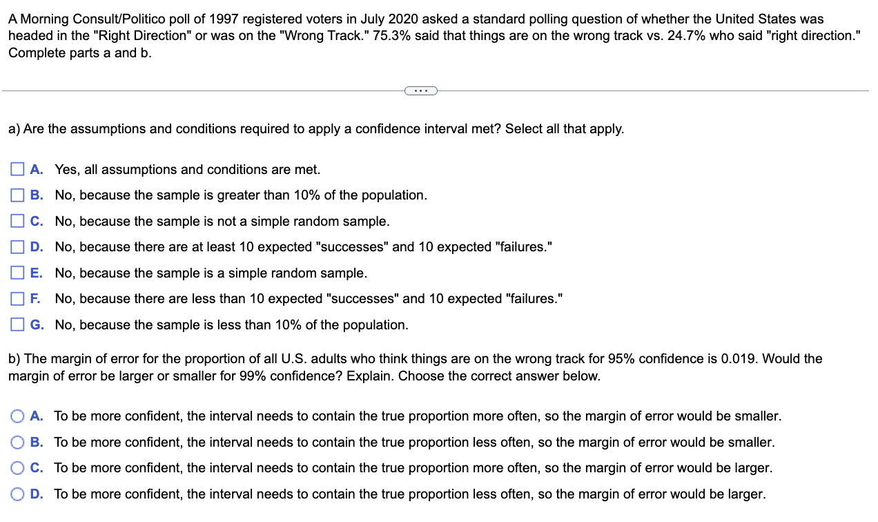 Solved A Morning Consult/Politico poll of 1997 registered | Chegg.com