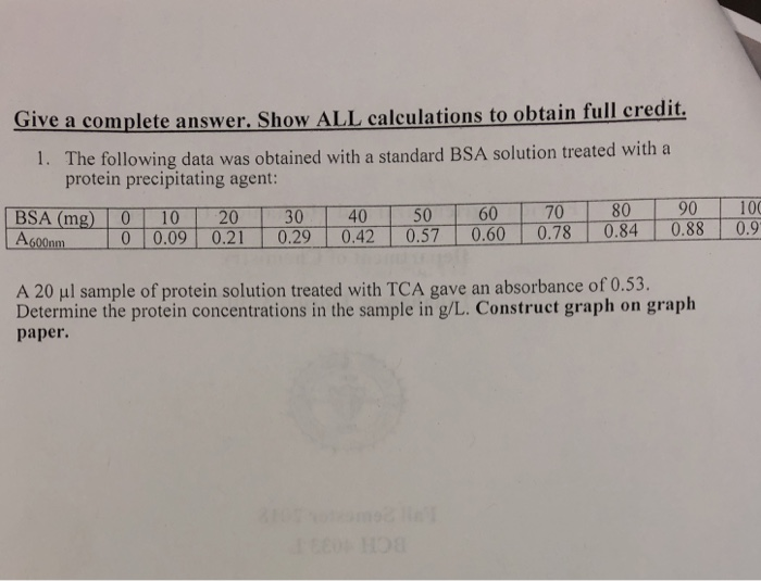 Solved Give a complete answer. Show ALL calculations to | Chegg.com