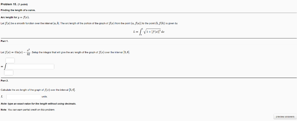Solved Problem 15. (1 point) Finding the length of a curve. | Chegg.com