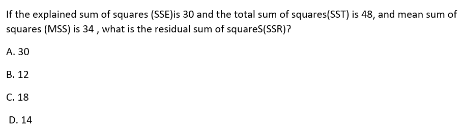 Solved If the explained sum of squares (SSE)is 30 and the | Chegg.com