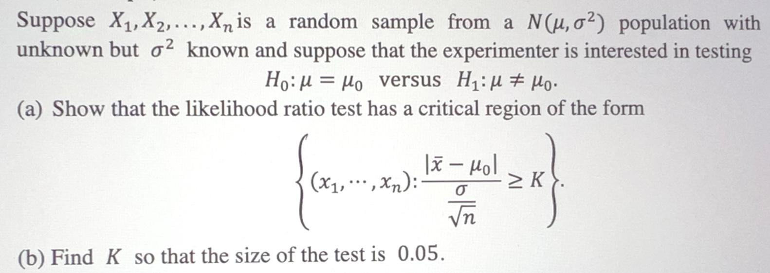 Solved Suppose X1,X2,…,Xn is a random sample from a N(μ,σ2) | Chegg.com