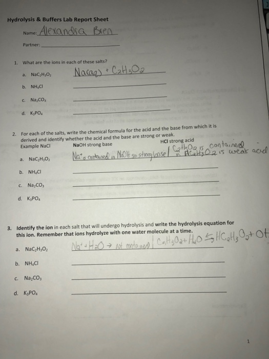 Solved Hydrolysis & Buffers Lab Report Sheet ame Alexanda | Chegg.com