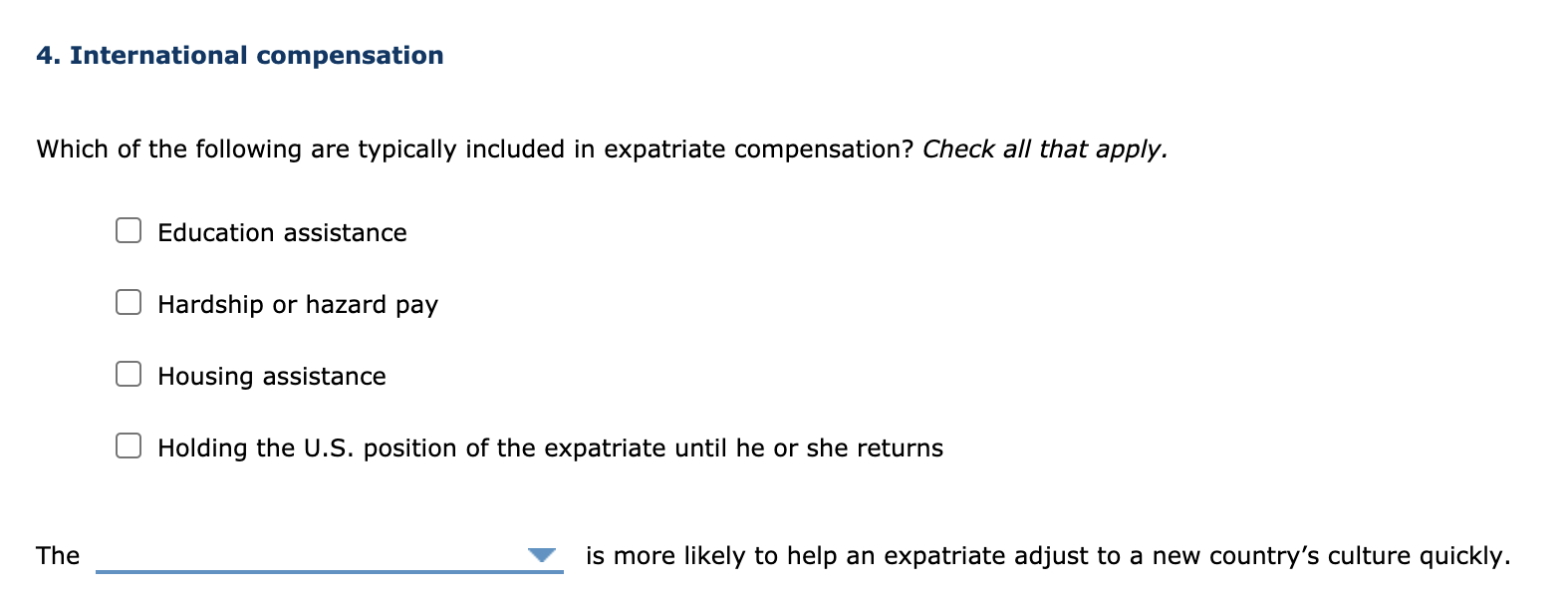 Solved 4. International compensation Which of the following | Chegg.com