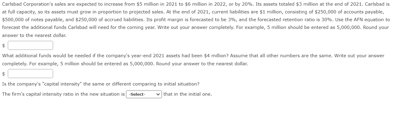 Solved Carlsbad Corporation's sales are expected to increase | Chegg.com