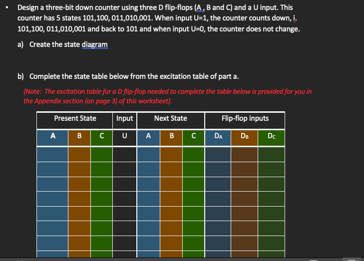Solved Design a three-bit down counter using three D | Chegg.com