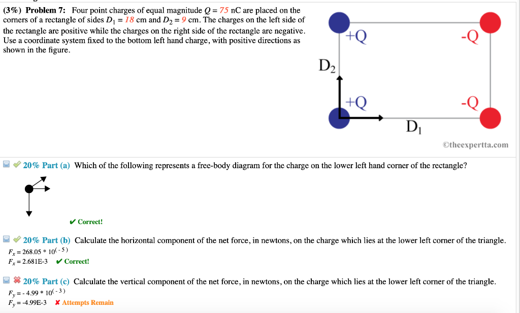 Solved (3%) Problem 7: Four point charges of equal magnitude | Chegg.com