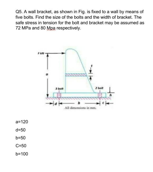 Solved Q5. A wall bracket, as shown in Fig. is fixed to a | Chegg.com