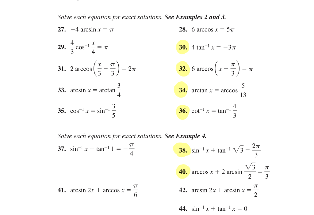 Solved Solve each equation for exact solutions. See Examples | Chegg.com