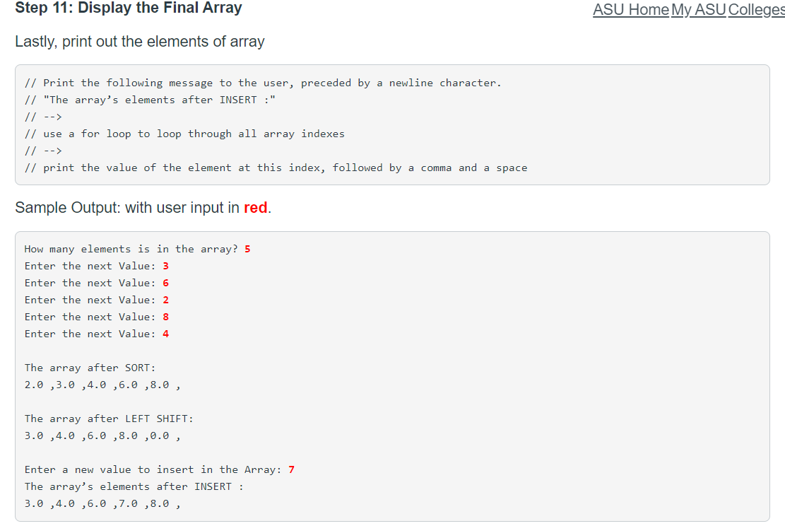 Solved Problem Description ASU Home My ASU College For this | Chegg.com
