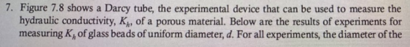 7. Figure 7.8 shows a Darcy tube, the experimental | Chegg.com
