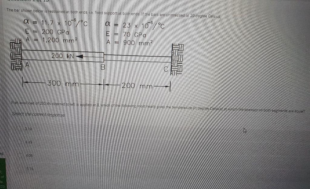 Solved The bar shown below is restrained at both ends le | Chegg.com