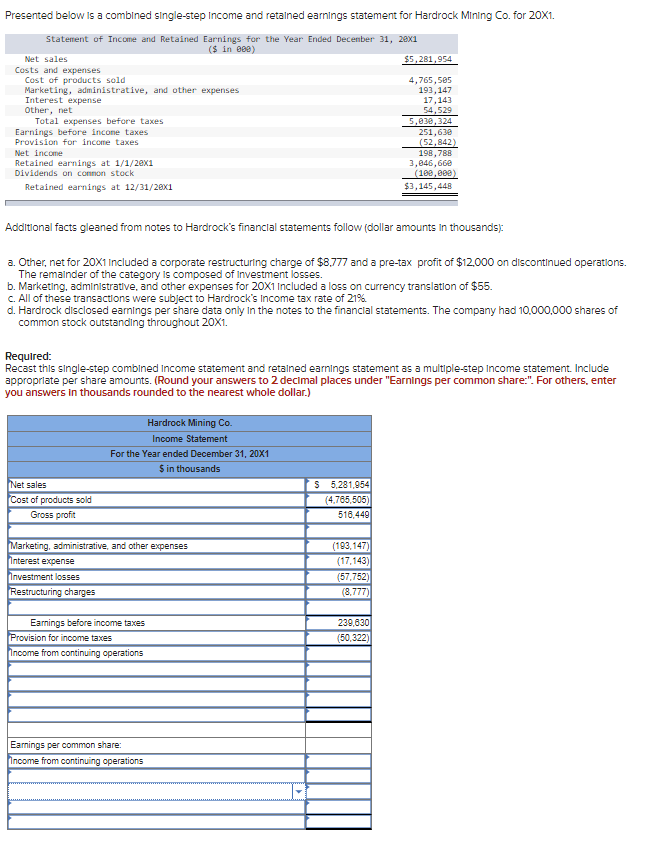 Solved Presented Below Is A Combined Single Step Income And