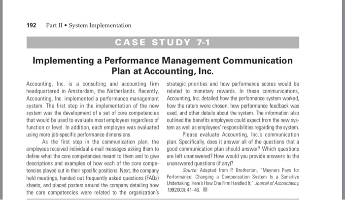 Solved Based on Case Study 7-1: Implementing a Performance | Chegg.com