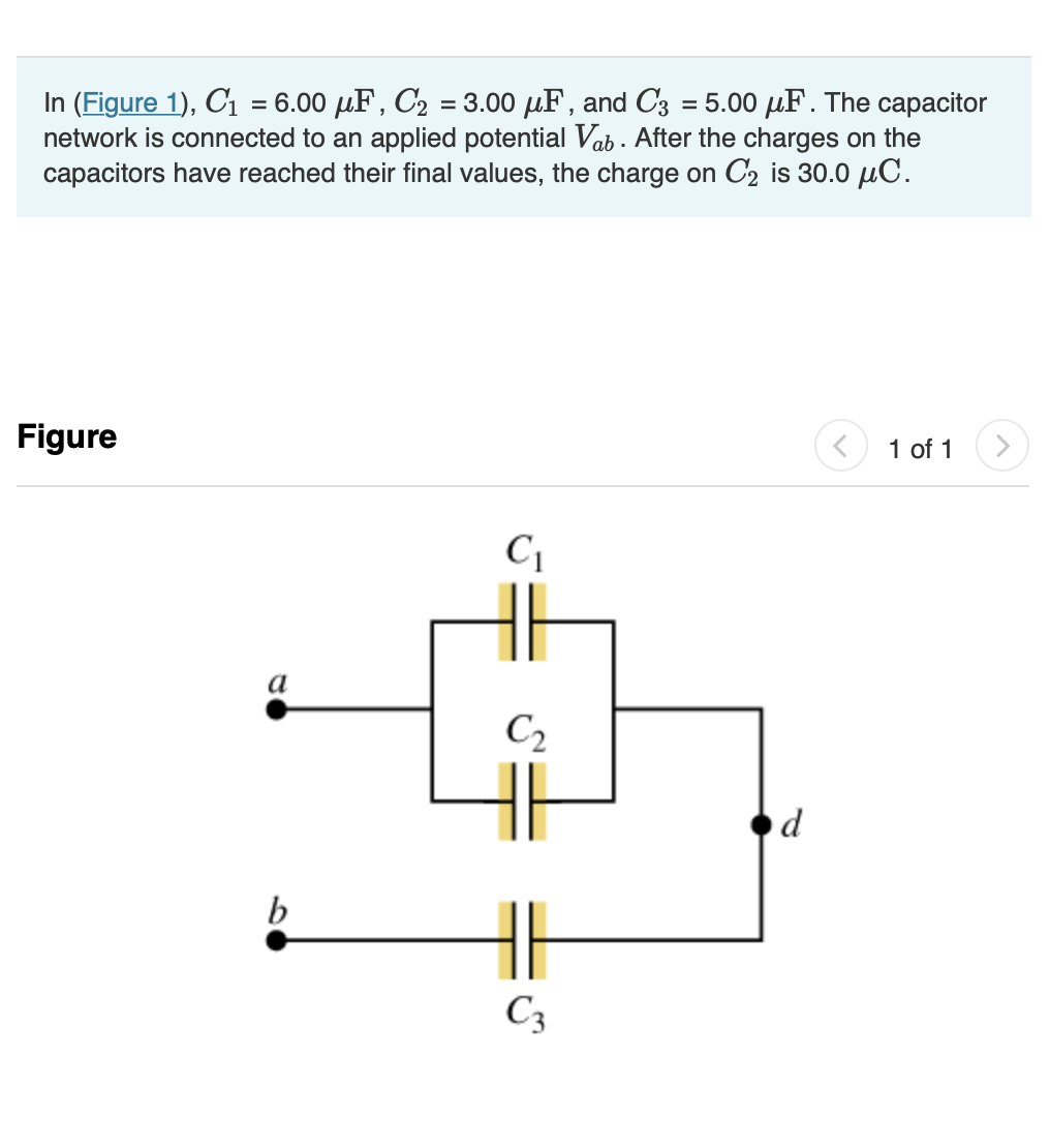 Solved In (Figure 1), C1=6.00μF,C2=3.00μF, and C3=5.00μF. | Chegg.com