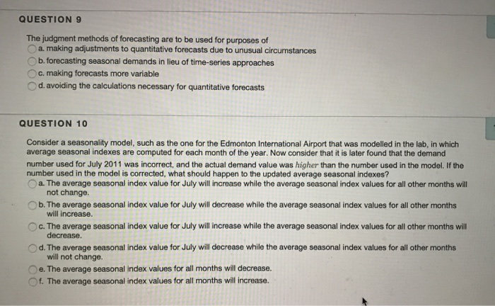 Solved QUESTION 9 The judgment methods of forecasting are to | Chegg.com