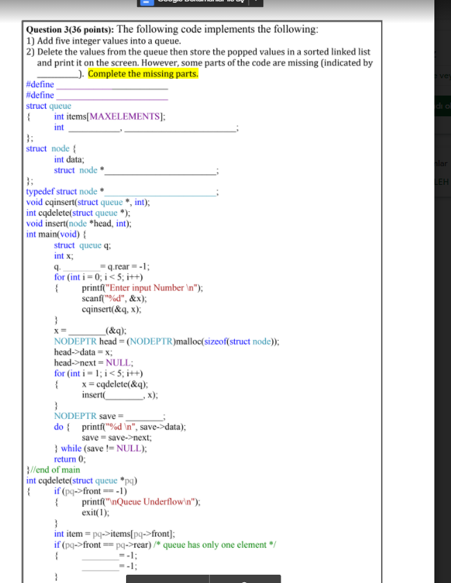 Solved Question 3(36 points): The following code implements | Chegg.com